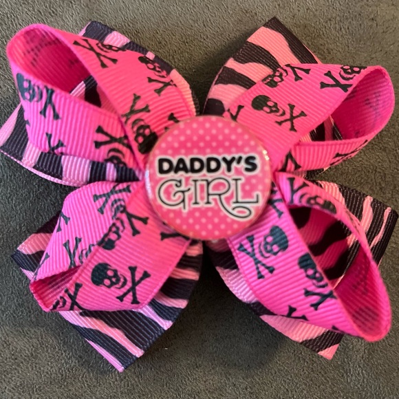Other | Daddys Girl Pink And Black Hair Bow | Poshmark
